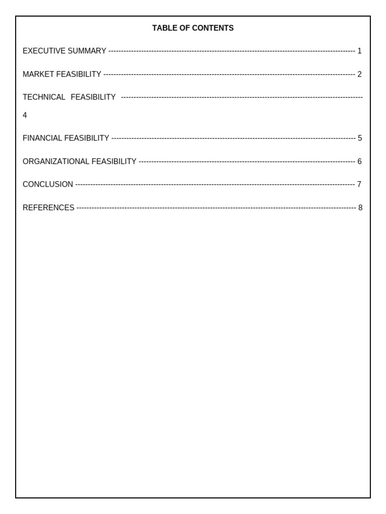 Feasib Table of Contents | PDF
