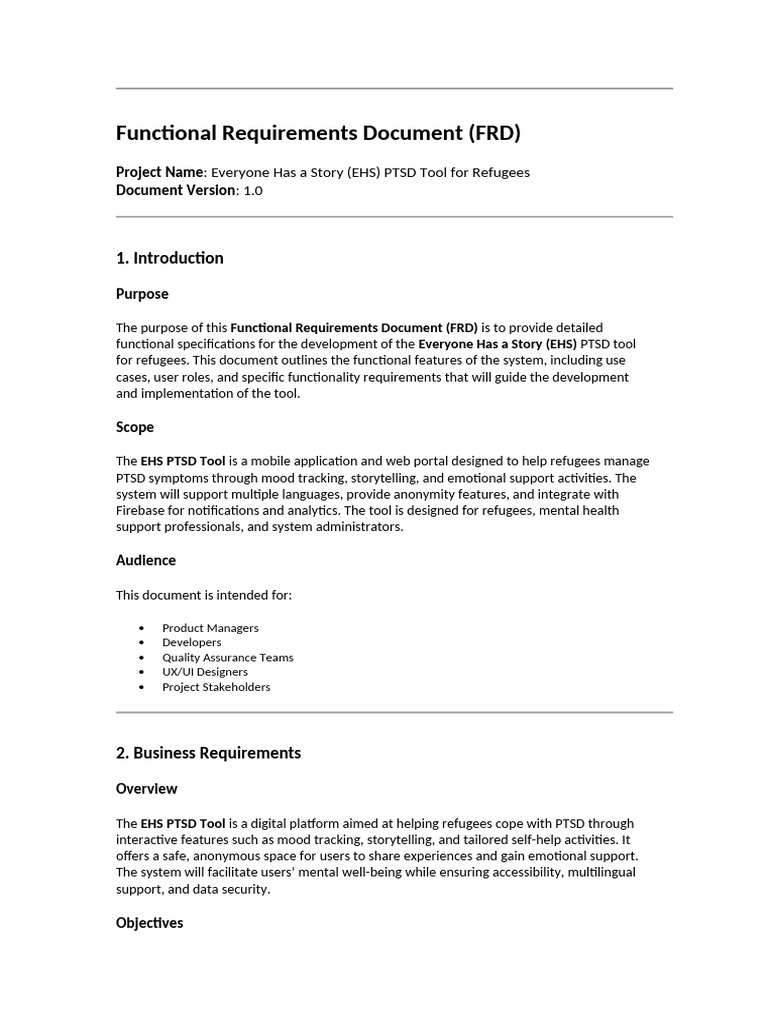 FRD - PTSD Tool - Version1.0docx | PDF | Computing | Software