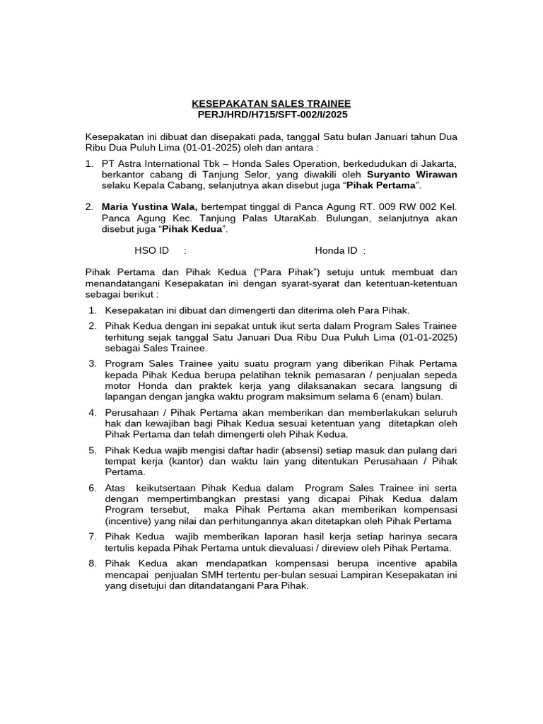 Kesepakatan Sales Alxandro DC | PDF