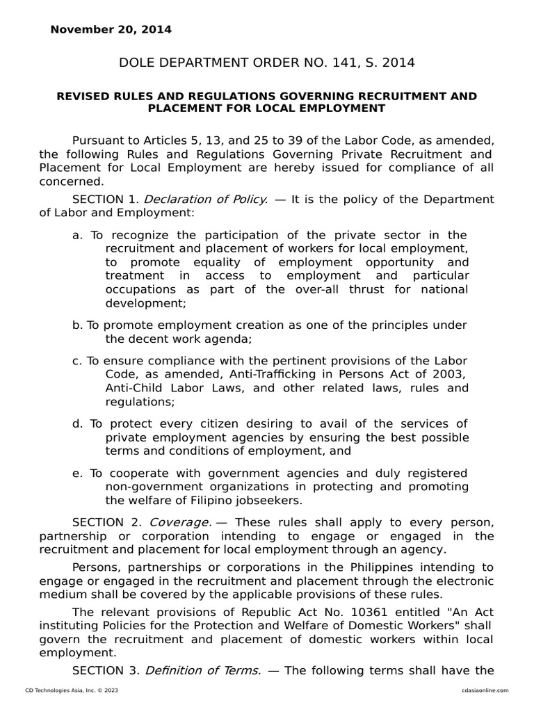 IRR On Recruitment Placement of Local Employment | PDF | Employment ...