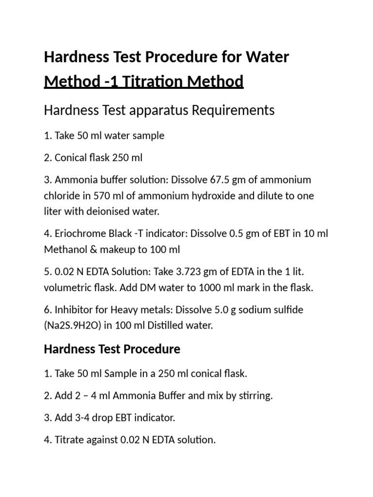 Water Hardness Testing Procedures | PDF