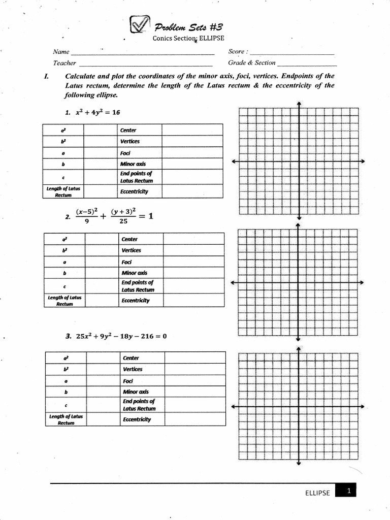 Pre Cal Worksheet 3 Elipse | PDF