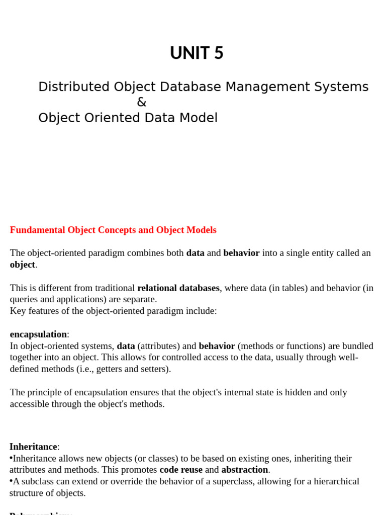 UNIT 5-Distributed Data Bases Part-1 | PDF | Inheritance (Object Oriented Programming) | Method ...