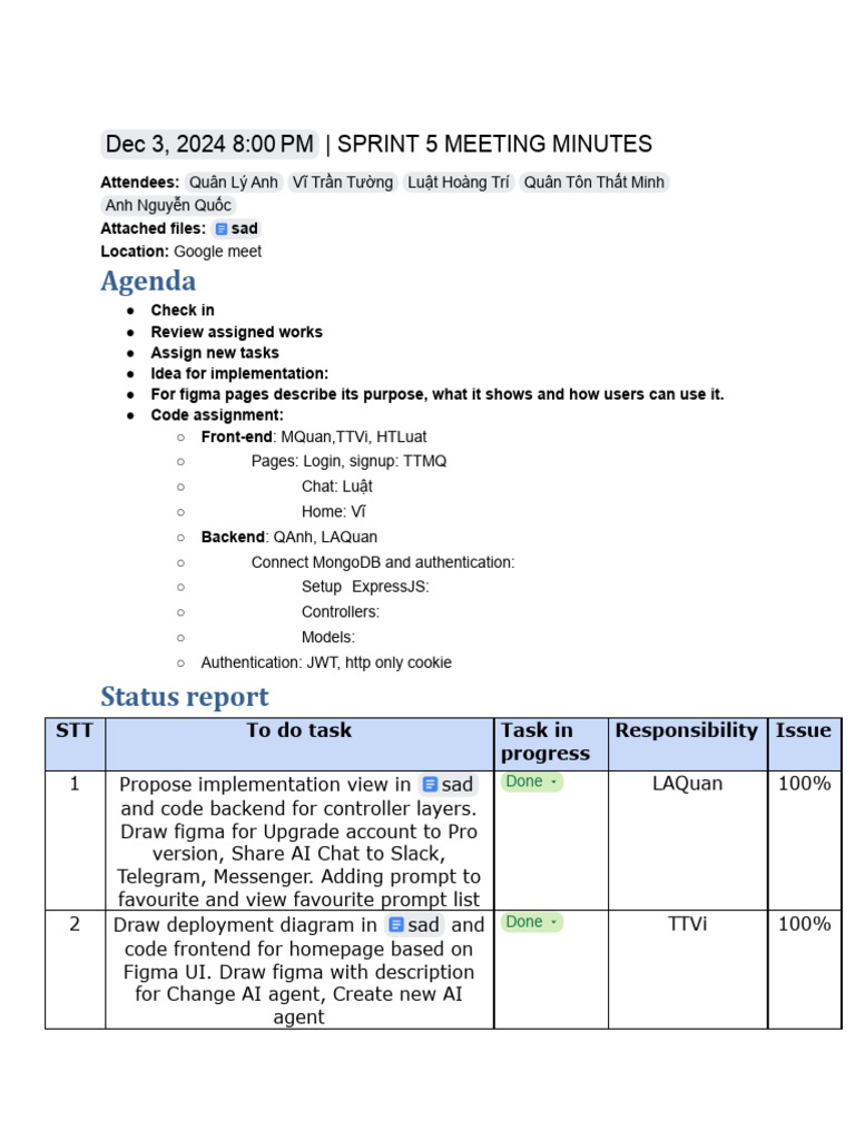 Sprint 5 Meeting Minutes Summary | PDF | Software | Computing