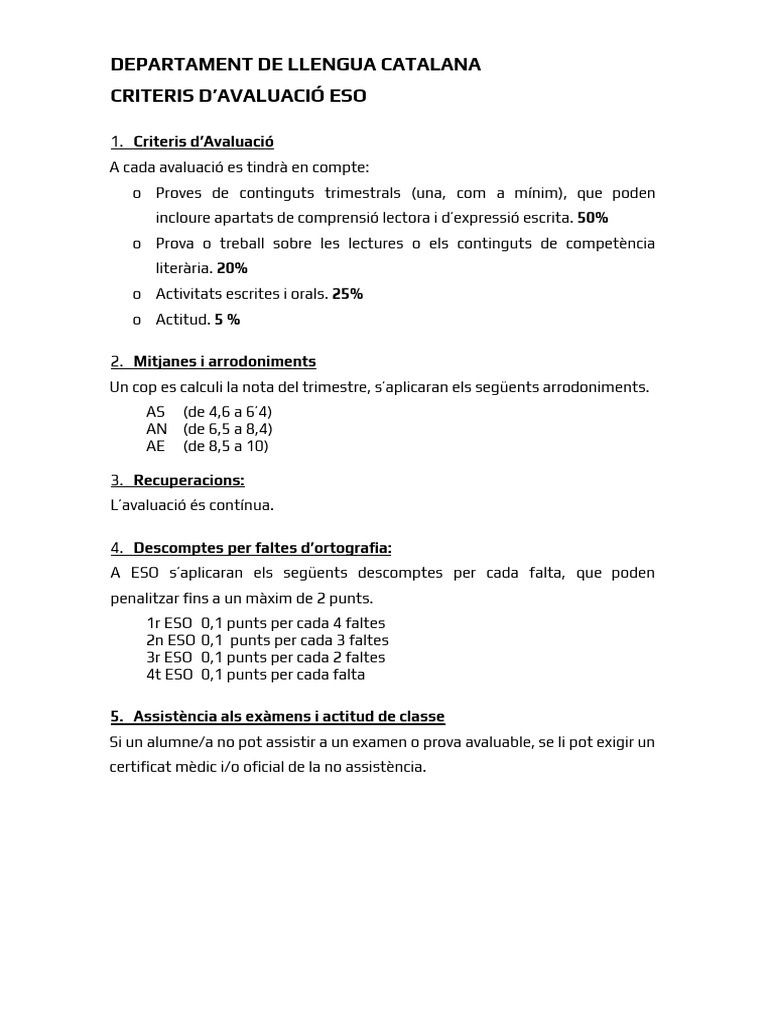 Criteris D'avaluació ESO | PDF