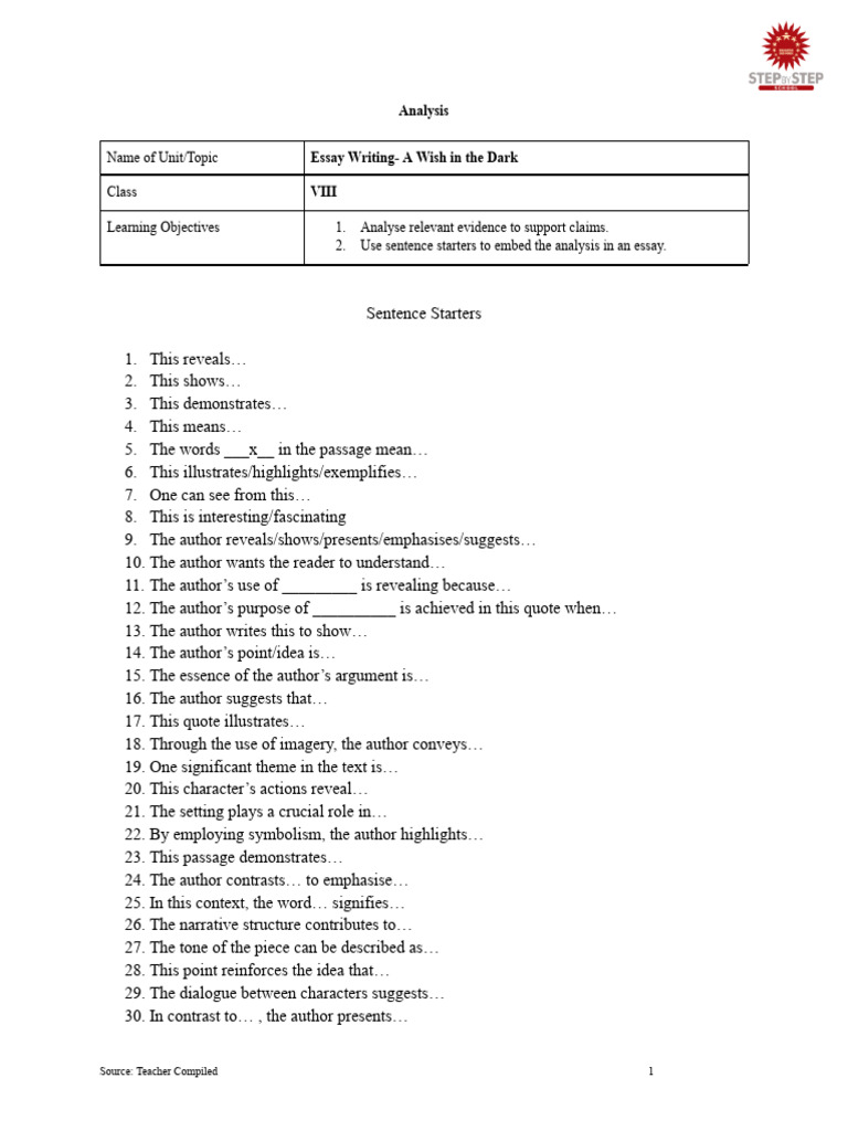 Sentence Starters - Analysis | PDF