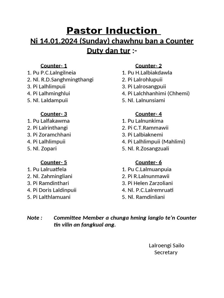 Pastor Induction a dutyt turte | PDF