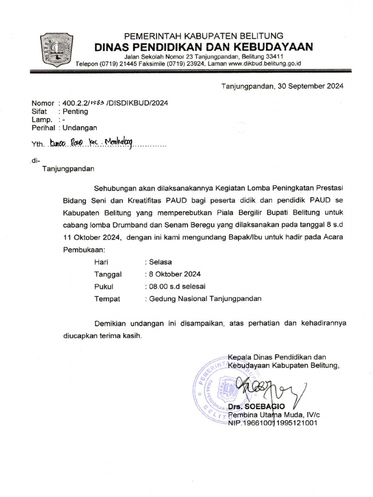 Undangan Bunda Paud MBL | PDF