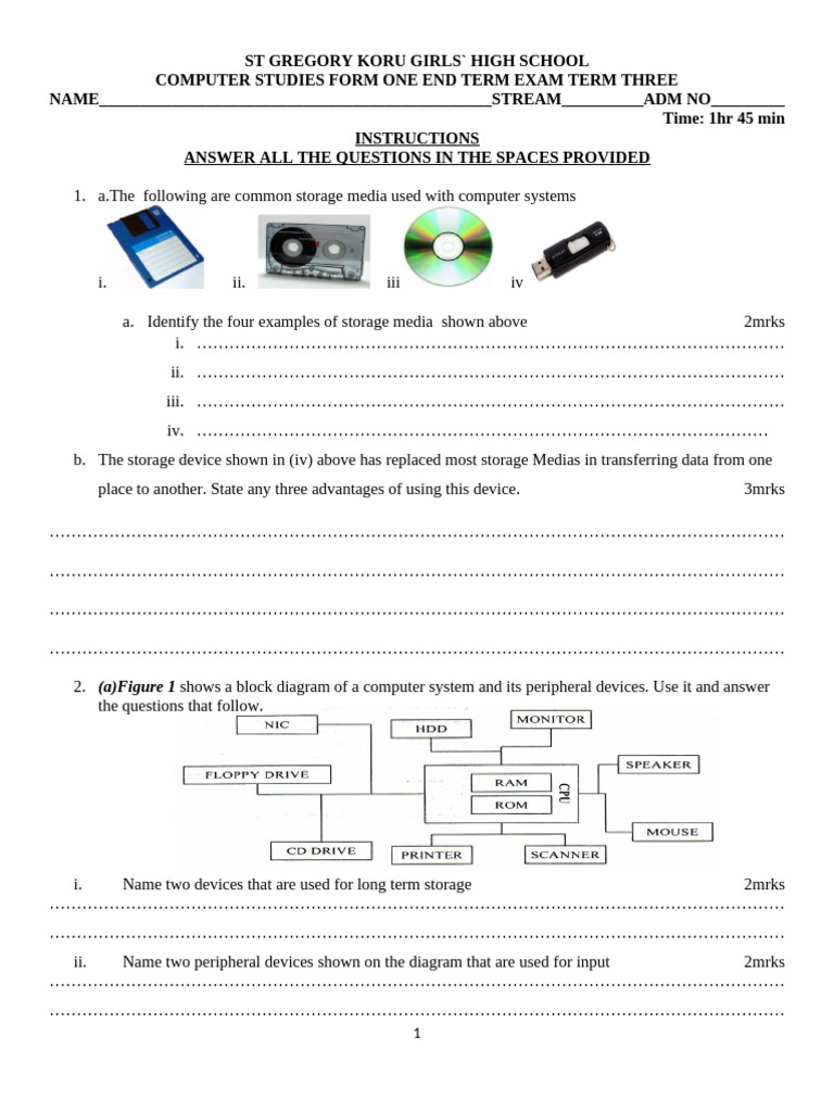 end term form 1 2021 t3 | PDF | Printer (Computing) | Computer Memory