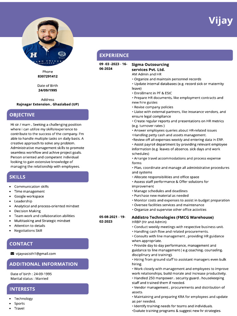 VIJAY CV | PDF | Employment | Business