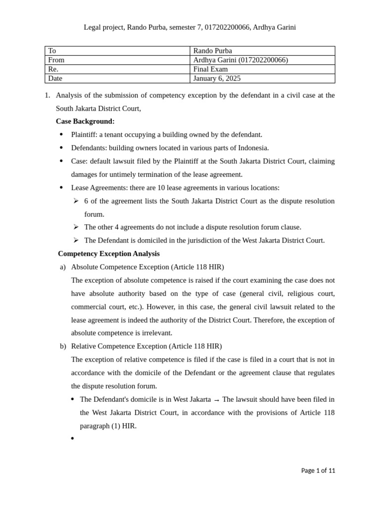 Legal Project - Rando Purba - Semester 7 - 017202200066 Ardhya Garini ...