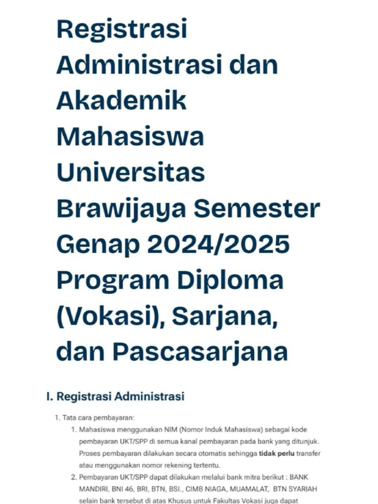 Registrasi Administrasi Dan Akademik Mahasiswa Universitas Brawijaya Semester Genap 20242025 ...