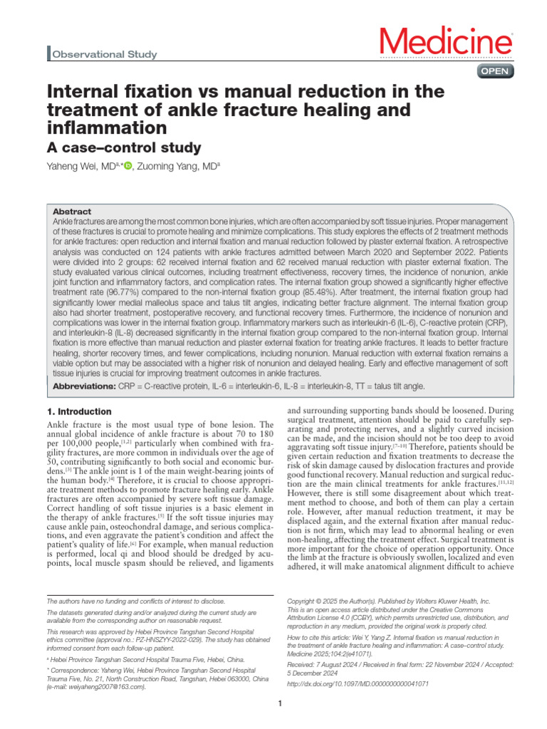 Internal Fixation Vs Manual Reduction in The.3 | PDF | Clinical ...