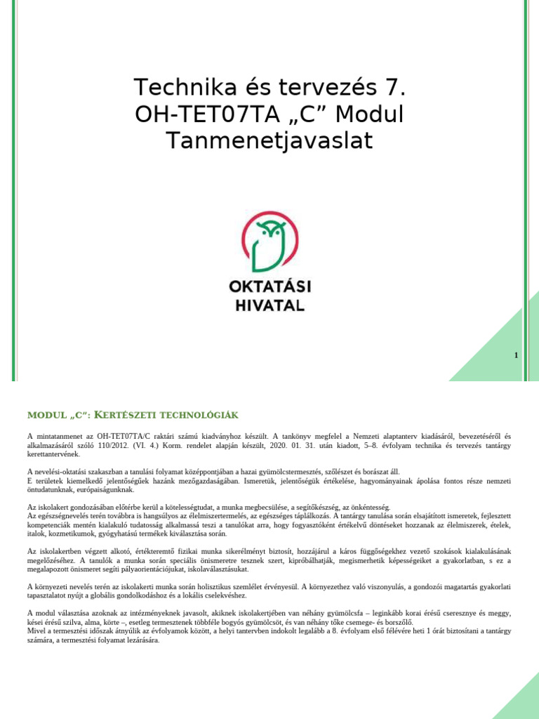 OH-TET07TA C Technika Tervezes 7 C Modul Tanmenet | PDF