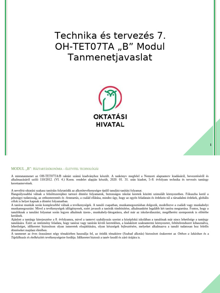 OH-TET07TA B Technika Tervezes 7 B Modul Tanmenet | PDF