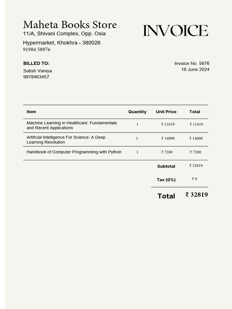 Bookstore Invoice for AI and Programming | PDF