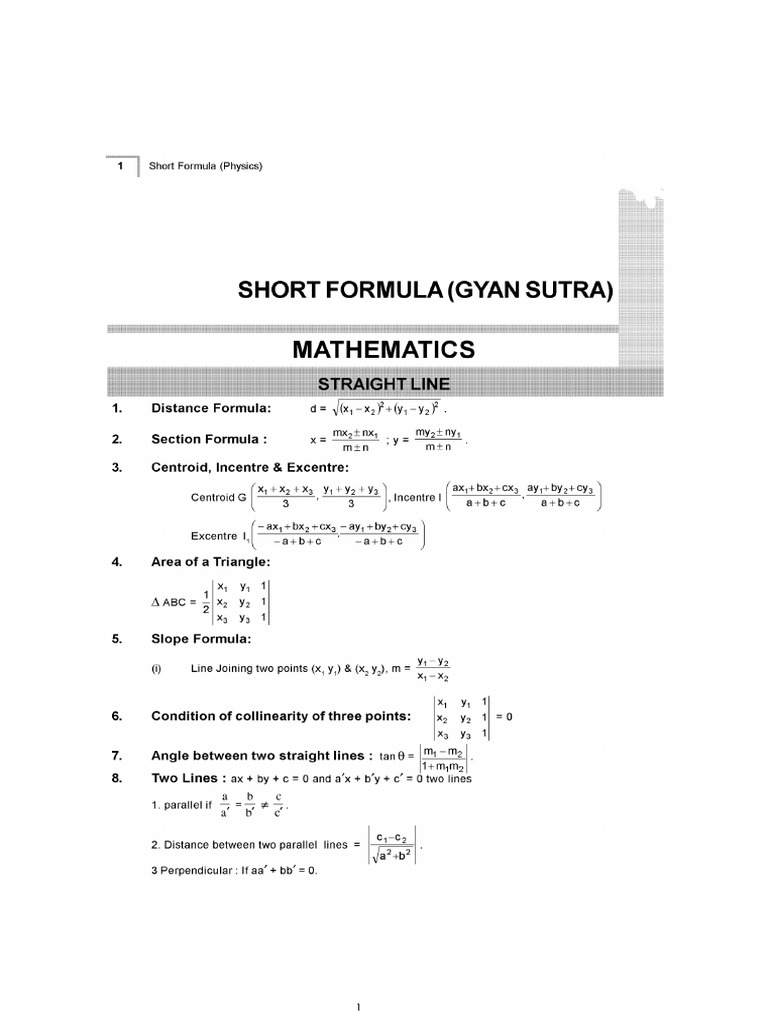 JEE Maths Formulae Booklet | PDF