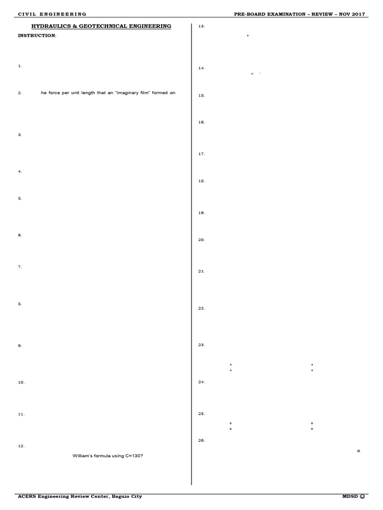 Civil Engineering Review Exam Questions | PDF | Pressure | Liquids