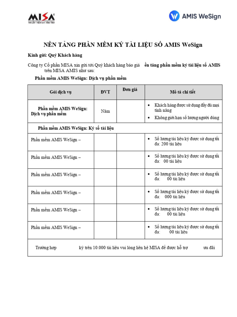 Amis20 Ol Bg Vi 7.0 Báo Giá Nền Tảng Amis Wesign | PDF