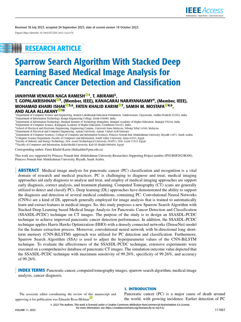 Sparrow Search Algorithm With Stacked Deep Learning Based Medical Image Analysis For Pancreatic ...