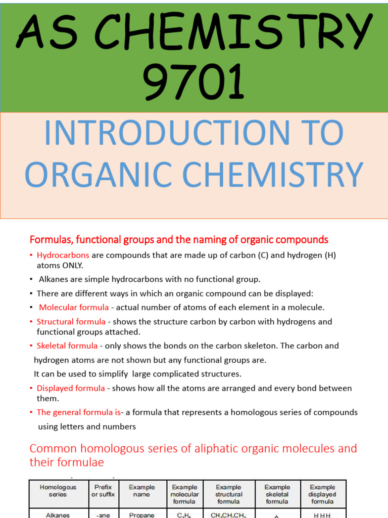 Introduction To AS Organic Chemistry | PDF