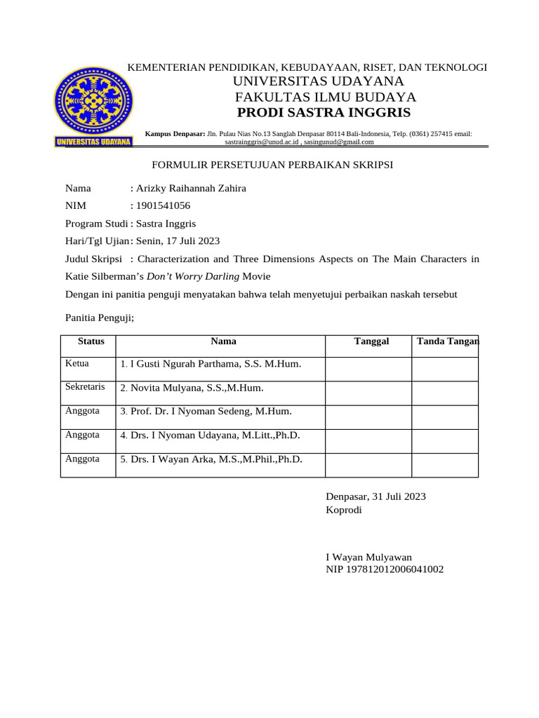 1 Formulir Persetujuan Perbaikan Skripsi | PDF