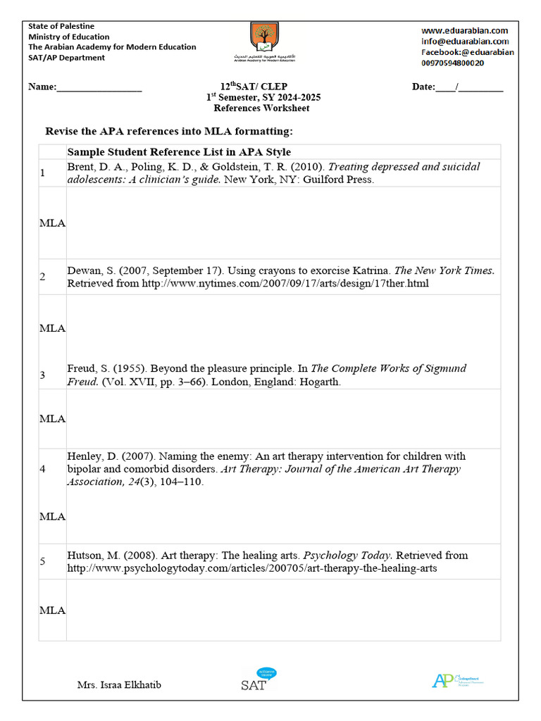 12th Answer Key References Worksheet | PDF | Psychotherapy | Art Therapy