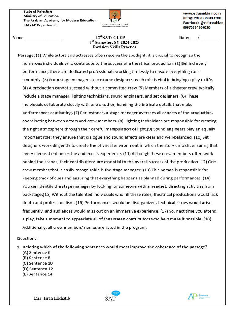 12th Answer Key Revision Skills Practice | PDF