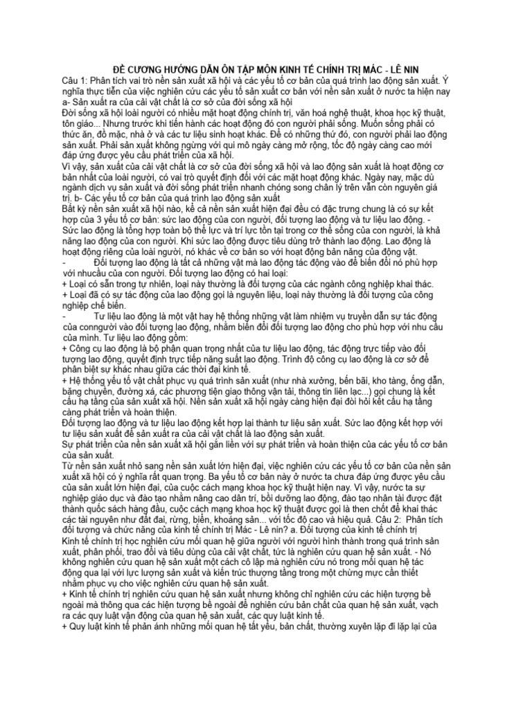 Top 50 Cau Hoi Tu Luan On Tap Hoc Phan Kinh Te Chinh Tri Mac Lenin Tru ...