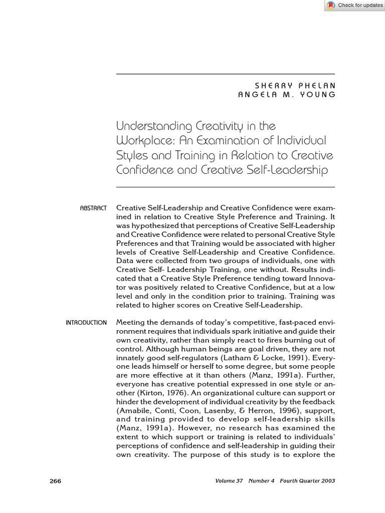 Journal of Creative Behavior - 2011 - PHELAN - Understanding Creativity in The Workplace An ...