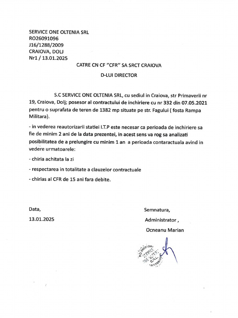 Solicitare Prelungire Perioada Inchiriere | PDF