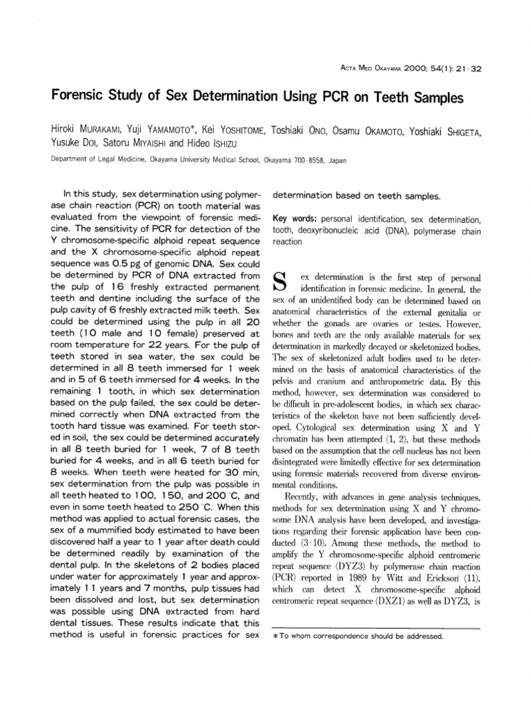 Forensic Study of Sex Determination Using PCR | PDF