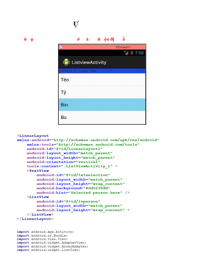 Lab 5. THỰC HÀNH LISTVIEW | PDF
