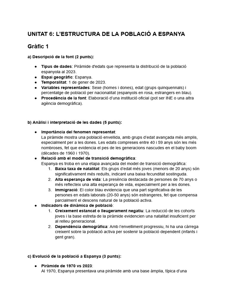 Unitat 6 - L'estructura de La Població A Espanya | PDF