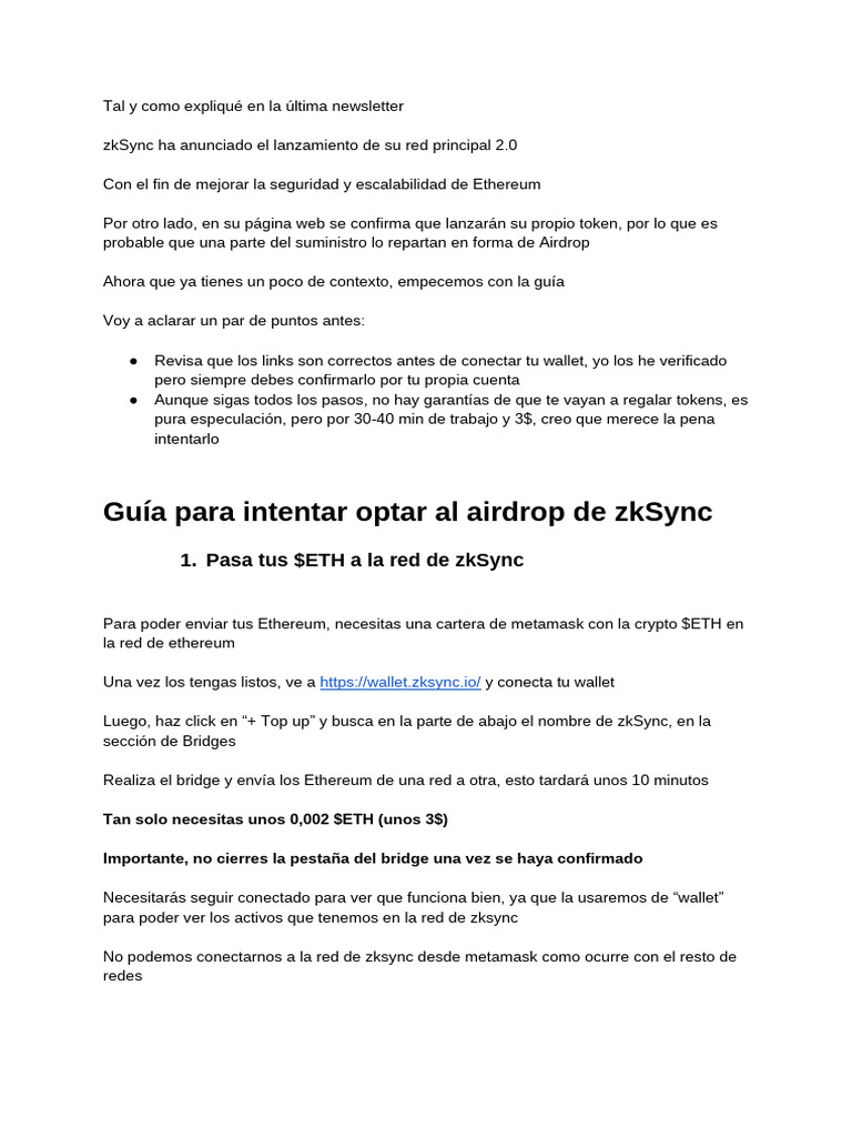 Guía para Airdrop zkSync 2.0 | PDF