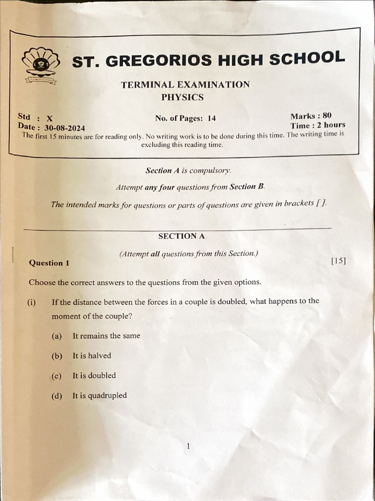 24-25 X Phy ST Gregorios Term 1 | PDF