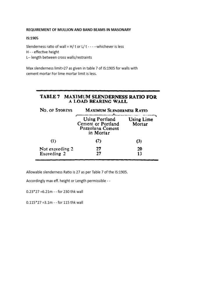 Masonry Mullion & Beam Requirements | PDF