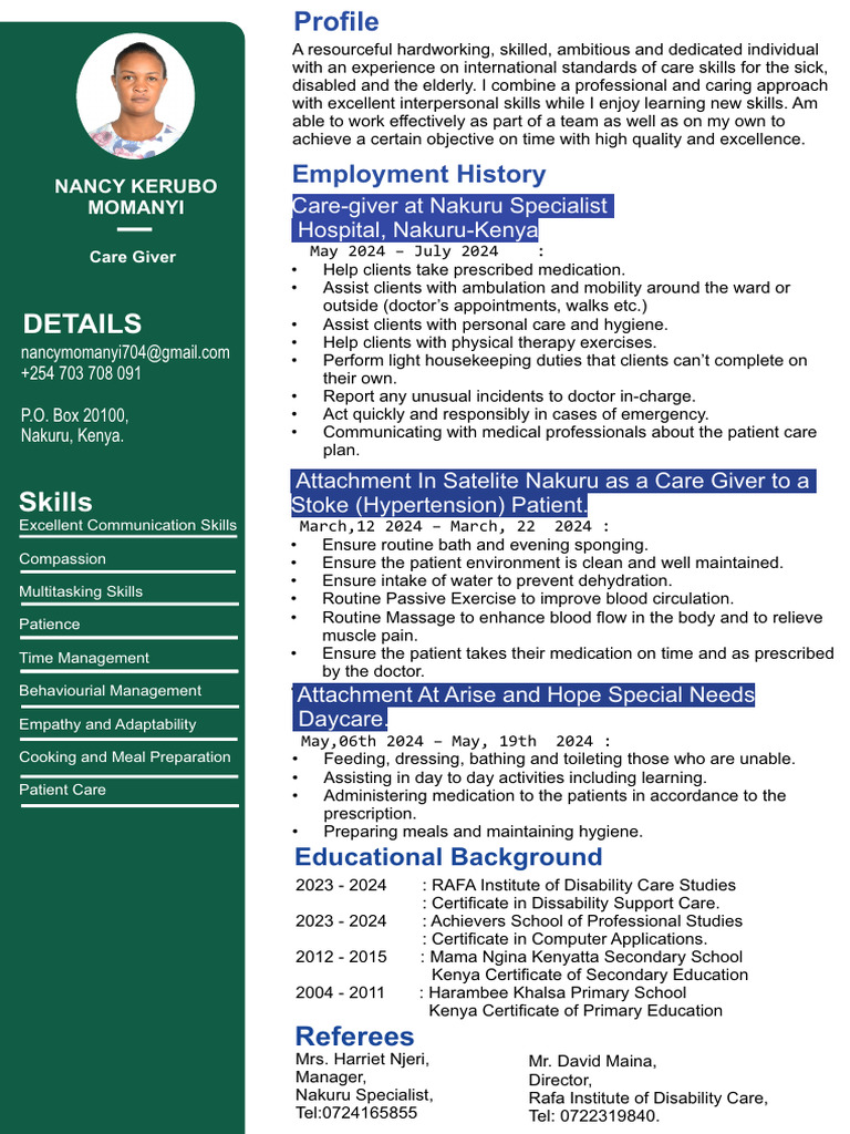 ATS CV NANCY KERUBO 2, | PDF | Medical Specialties | Medicine