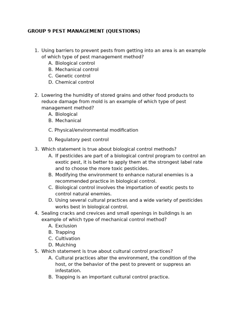 Pest Management Quiz & Answers | PDF | Pest Control | Pesticide