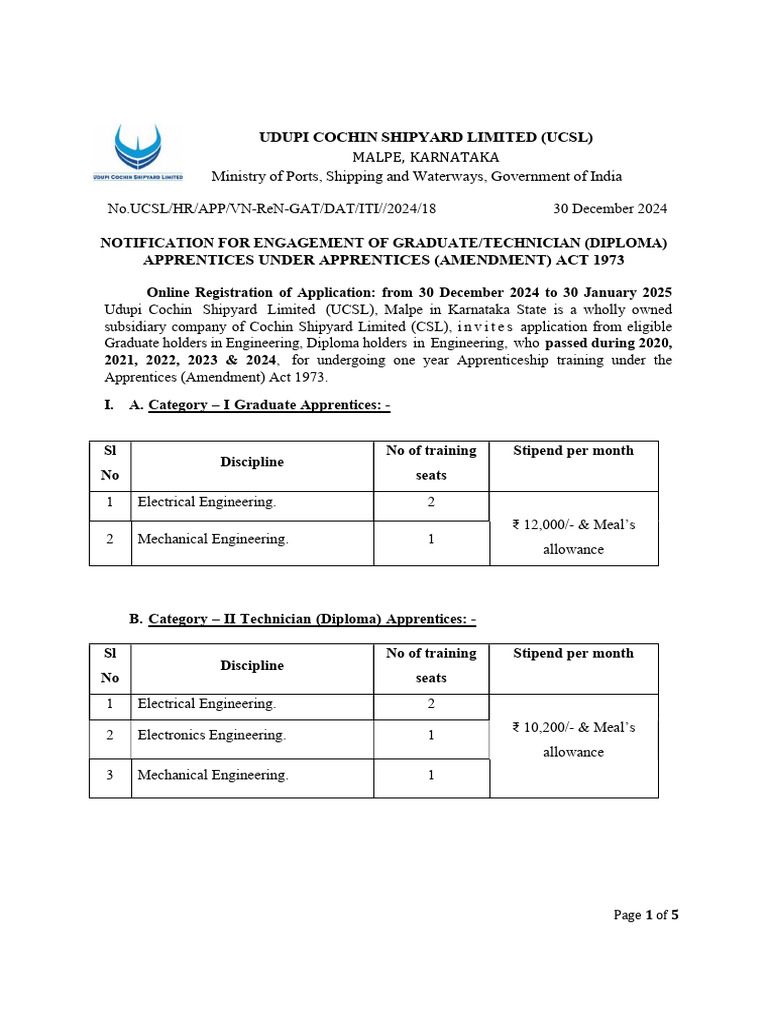 UCSL Apprenticeship Notification | PDF | Apprenticeship