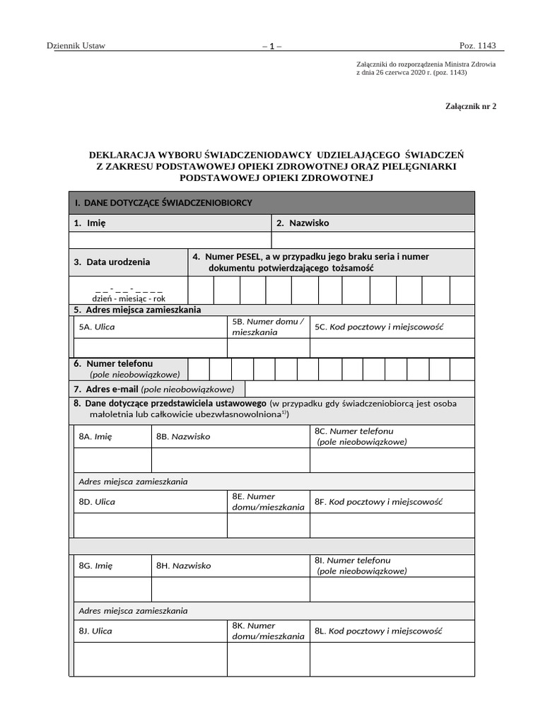 Pielgniarka POZ Deklaracja | PDF