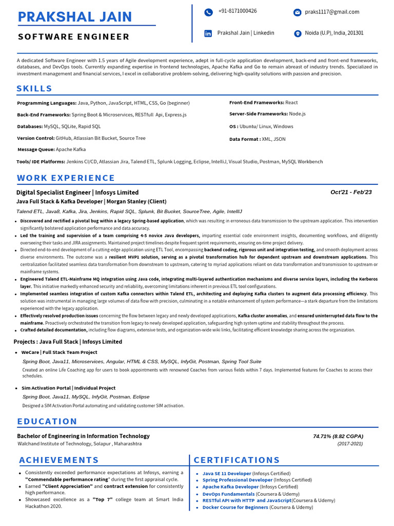 Prakshal Jain Resume | PDF | My Sql | Eclipse (Software)