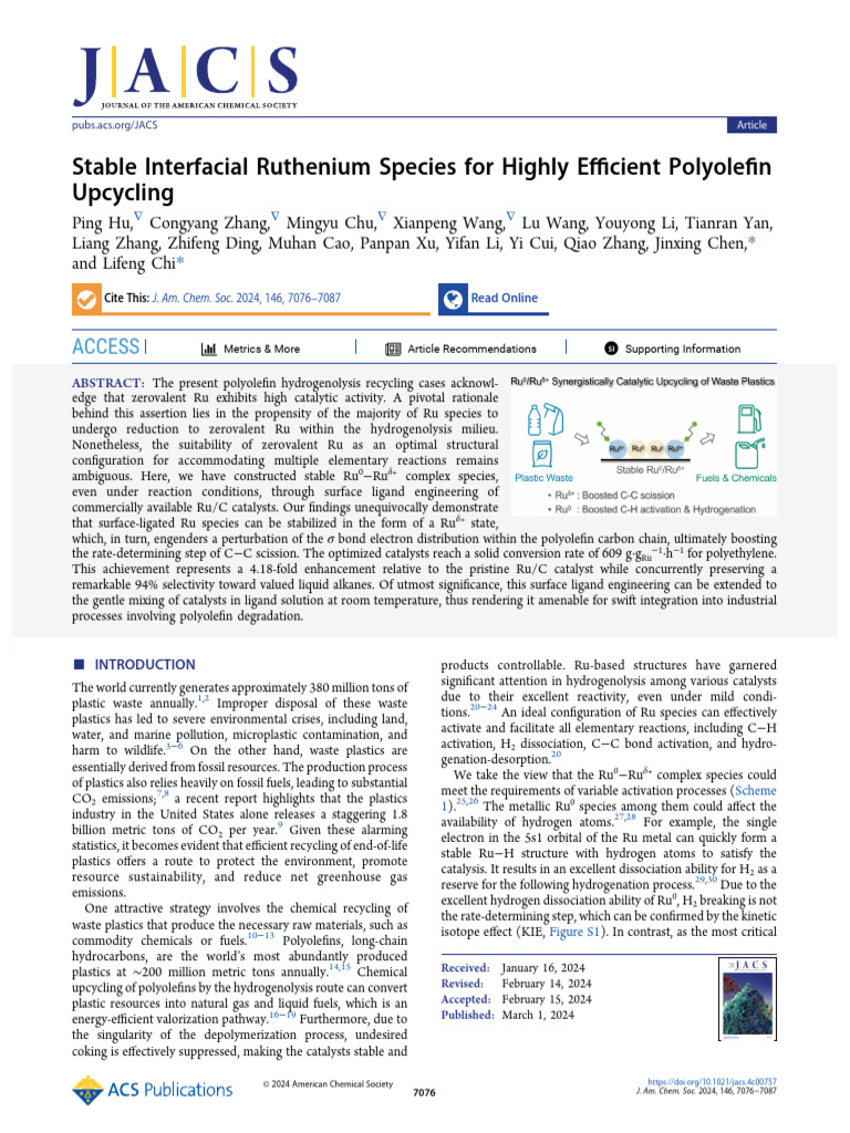 Hu Et Al 2024 Stable Interfacial Ruthenium Species For Highly Efficient Polyolefin Upcycling ...