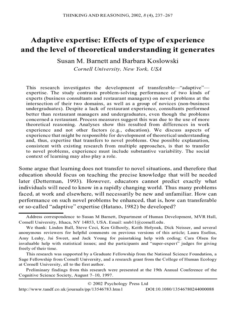 Adaptive Expertise - Effects of Type of Experience and The Level of ...