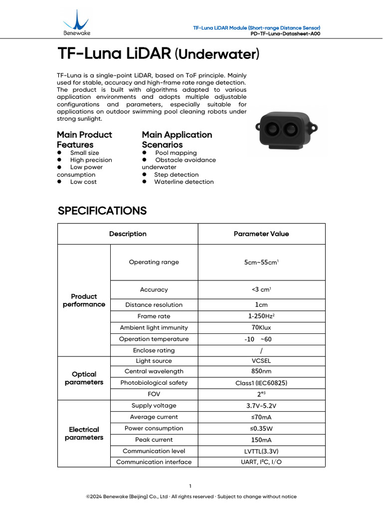 TF-Luna LiDAR Module Datasheet | PDF | Lidar