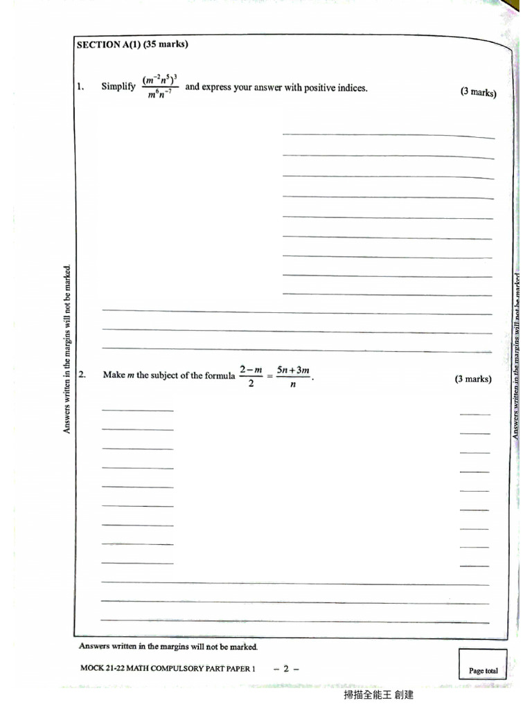 6C24Wong King Ho_Maths Mock Exam | PDF | Elementary Geometry ...
