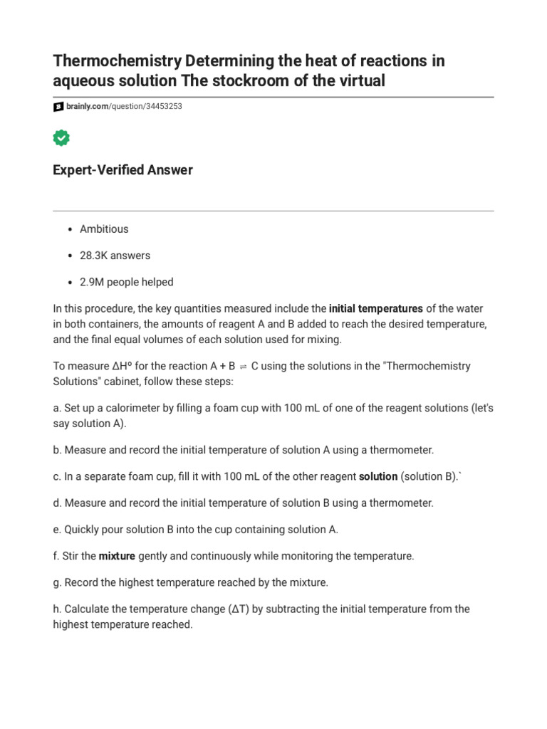 Thermochemistry: Measuring Reaction Heat | PDF | Temperature ...