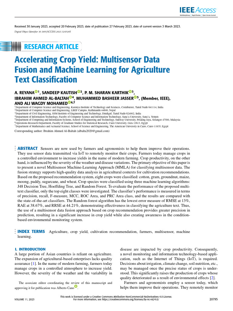 Accelerating Crop Yield Multisensor Data Fusion and Machine Learning For Agriculture Text ...