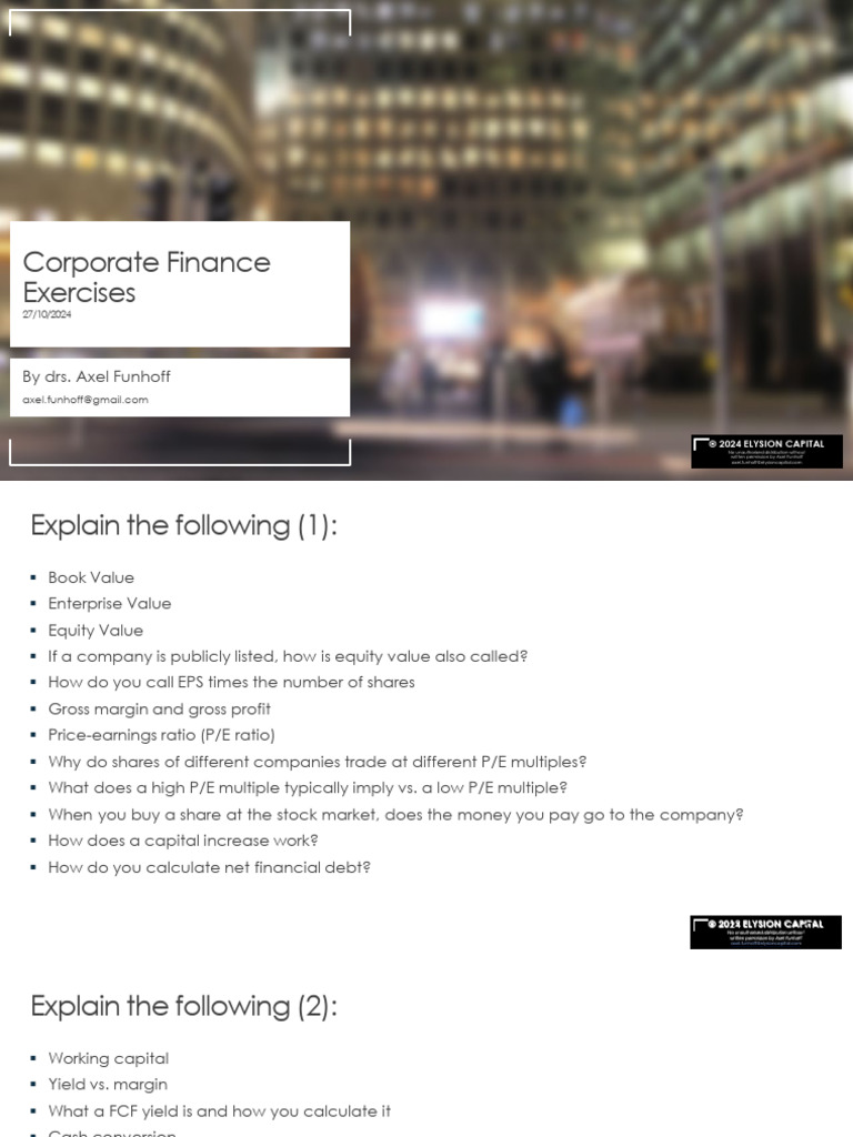 Corporate Finance Exercises | PDF | Valuation (Finance) | Net Income