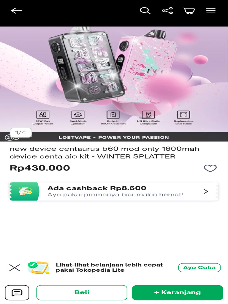 Jual New Device Centaurus b60 Mod Only 1600mah Device Centa Aio Kit ...